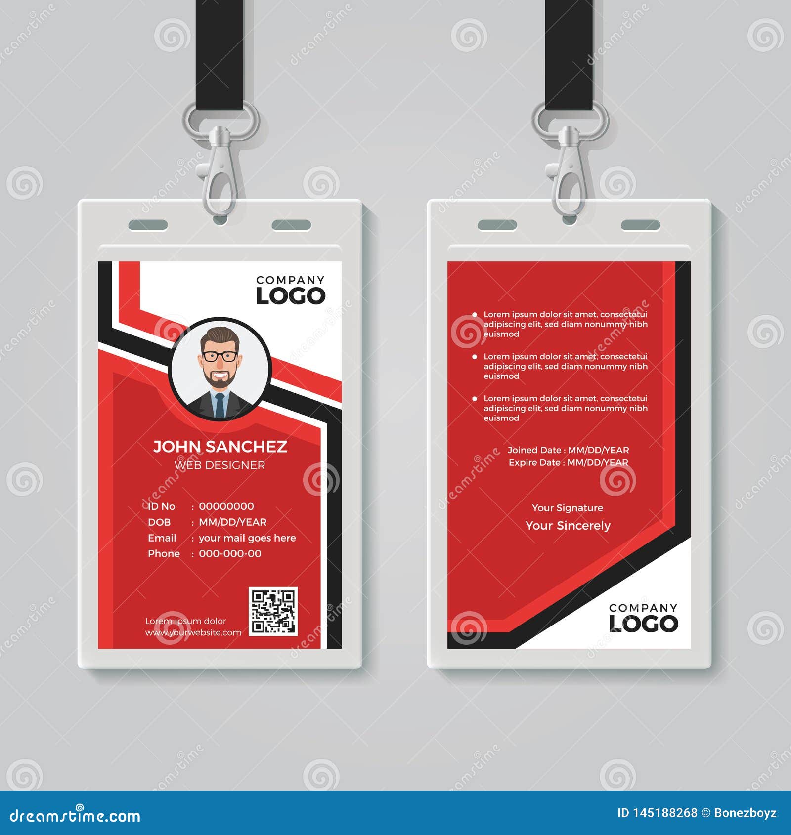 Modern Red ID Card Template Stock Vector - Illustration of employee ...