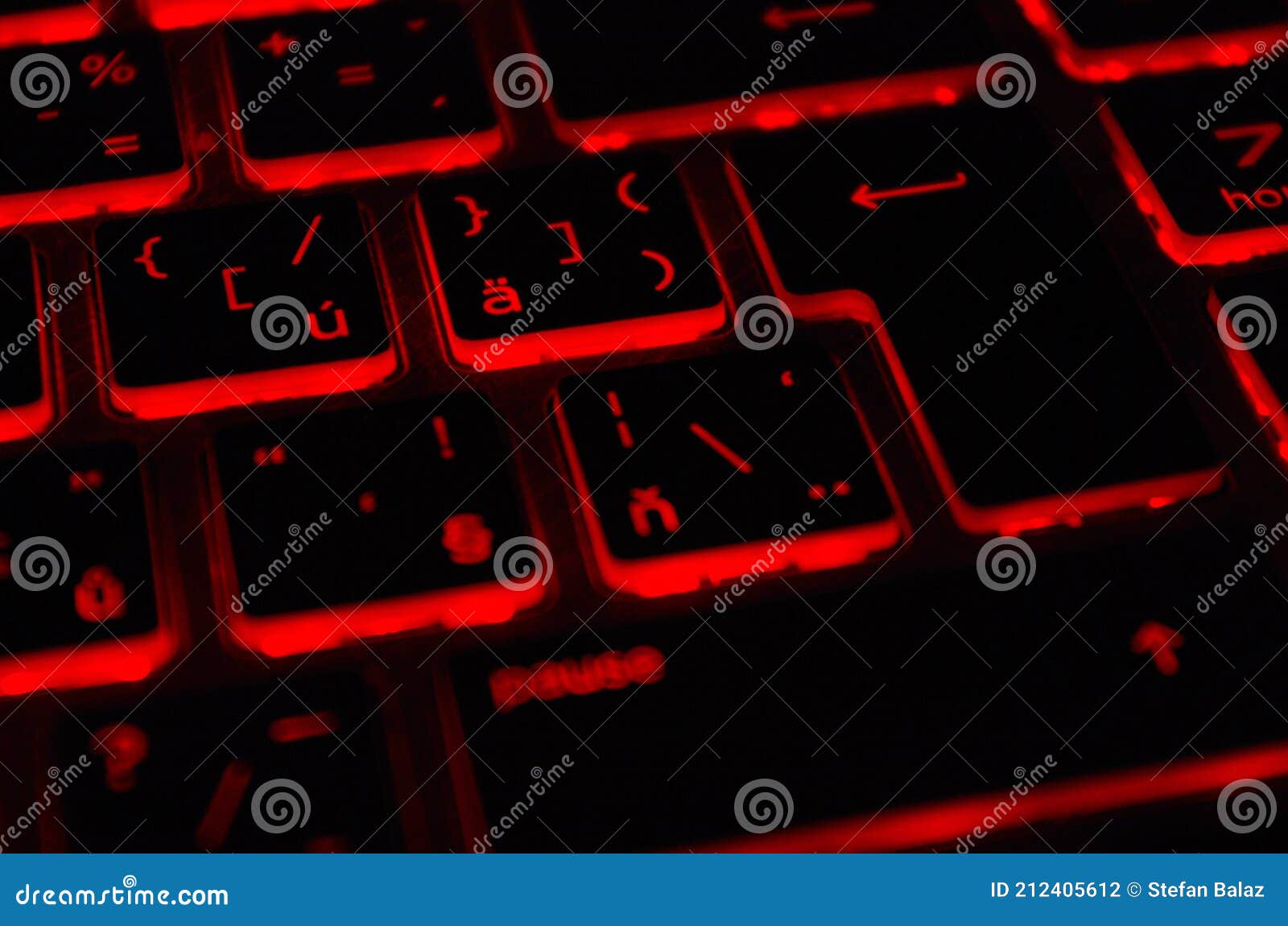 Modern Red Iluminated Backlit Keyboard with Enter Key. Cyber Attack ...