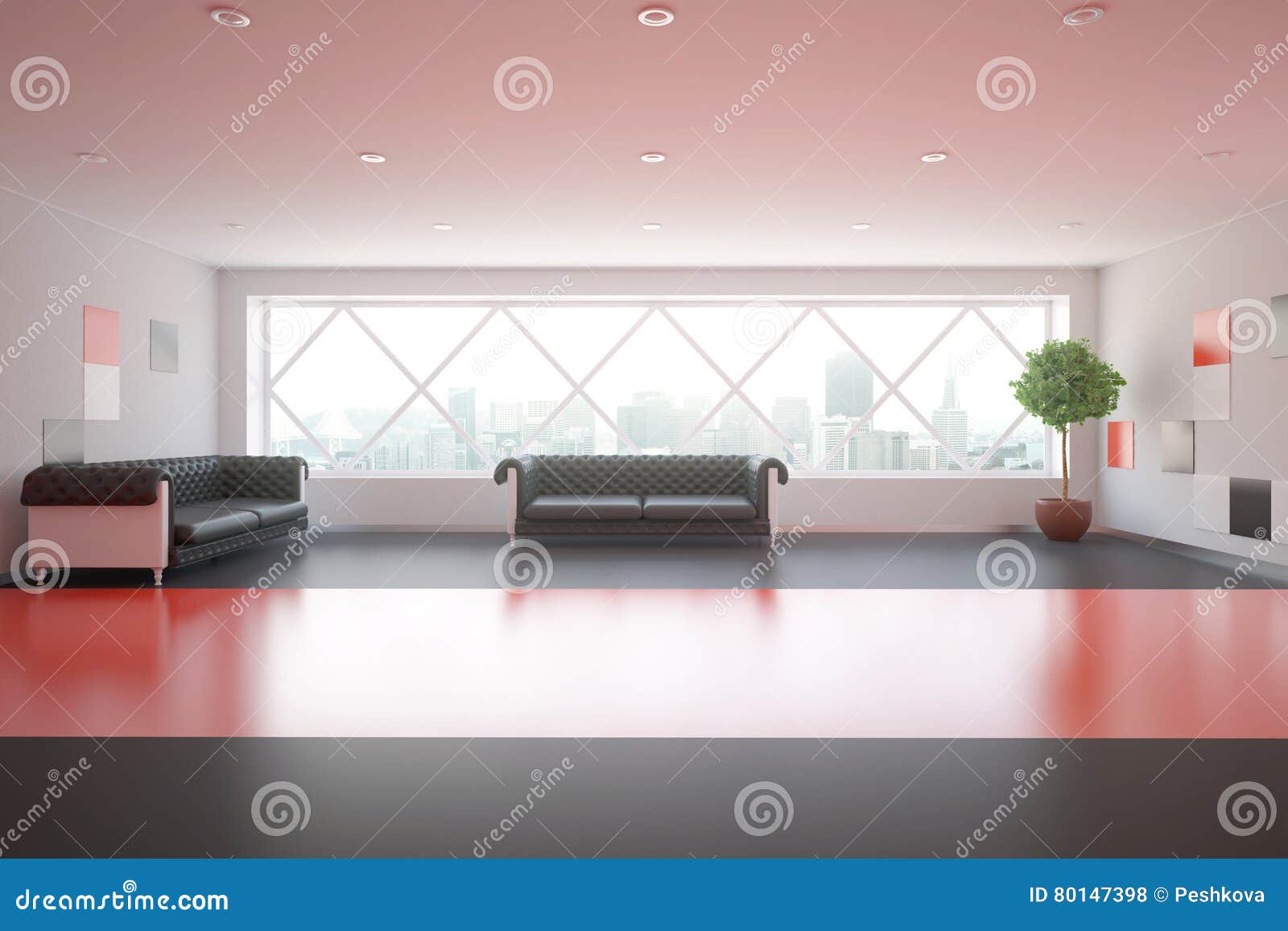 Modern Red Interior with Sofas Stock Illustration - Illustration of ...