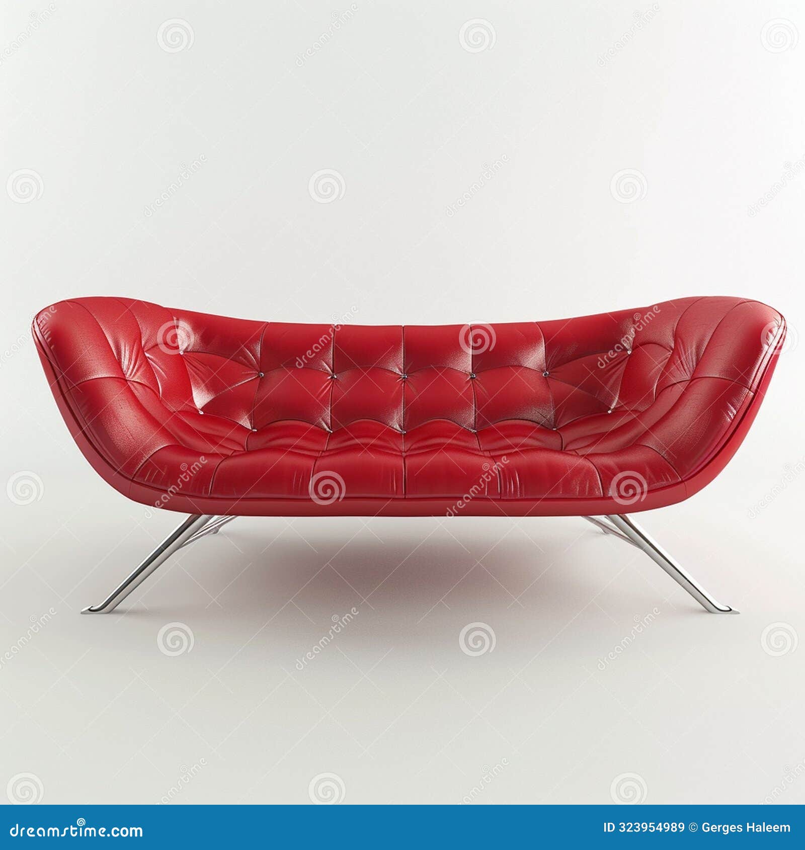 Modern Red Leather Sofa with Curved Back and Silver Legs Stock ...