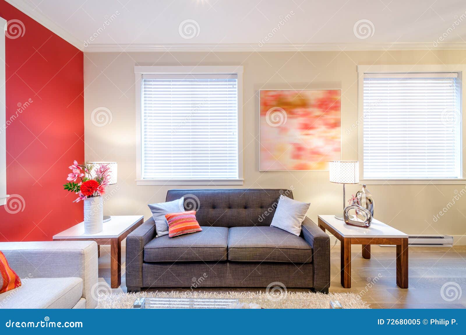 Modern Red Living Room Interior Design Stock Image - Image of deluxe ...