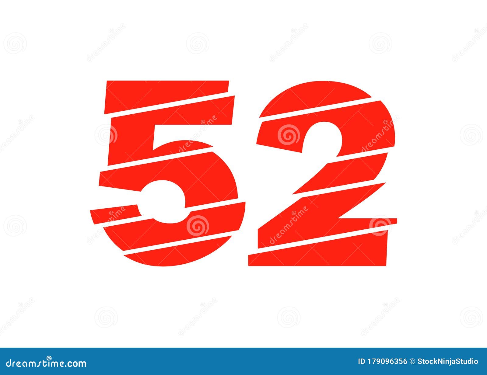 Modern Red 52 Number Design Vector Illustration. Numeral Vector Trendy ...