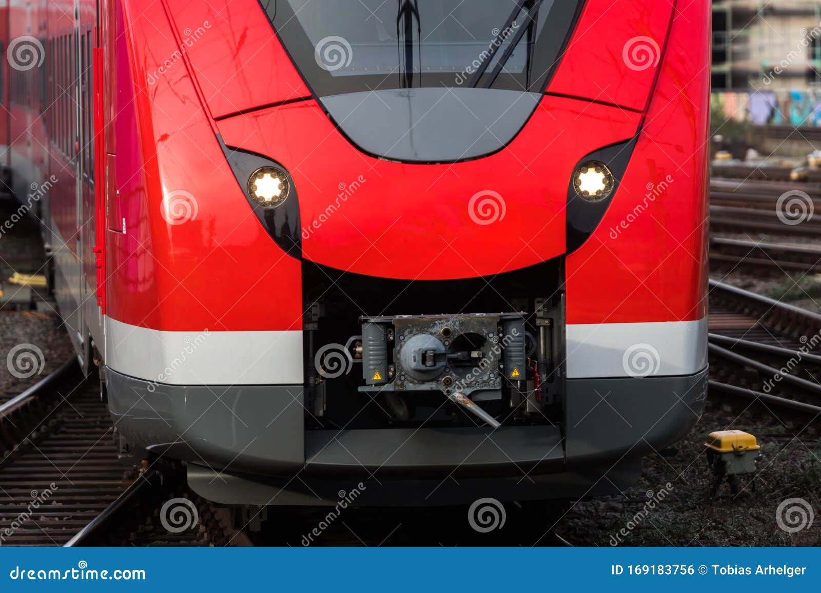 Modern red passenger train stock photo. Image of modern - 169183756