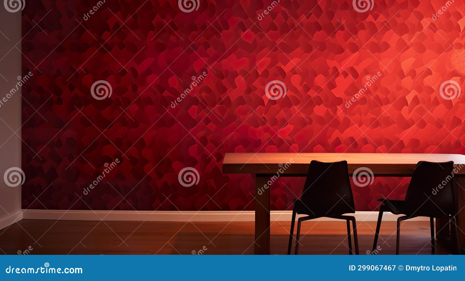 Modern Red Room Interior with Table and Chairs, Creative Design Stock ...