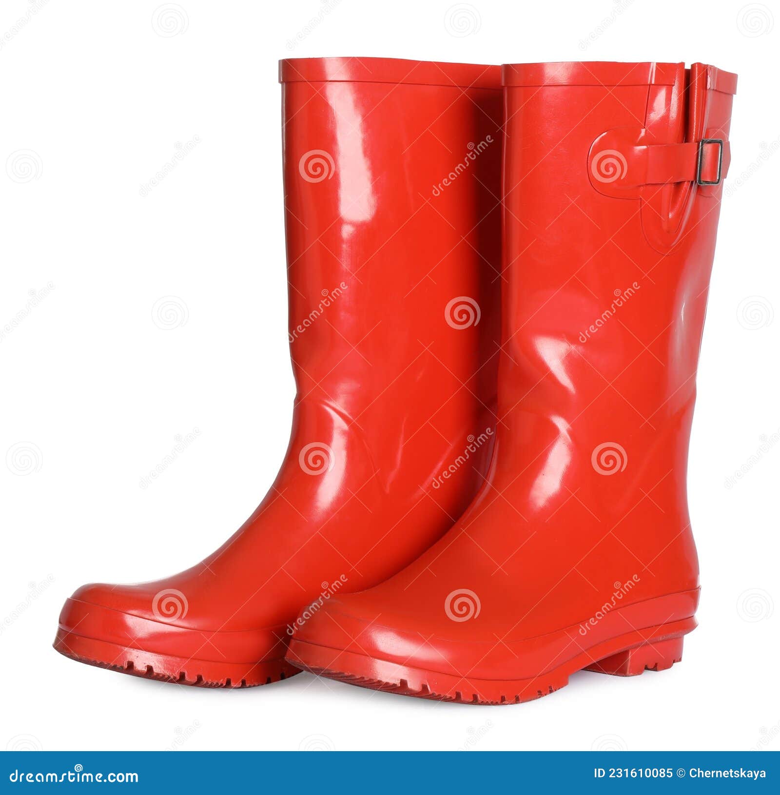 Modern Red Rubber Boots Isolated on White Stock Image - Image of ...
