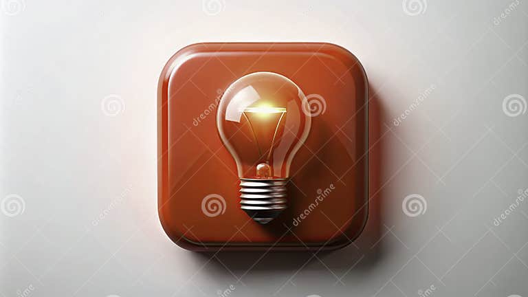 Modern Red Square Bulb Button Design with Long Shadow a Glowing LED ...