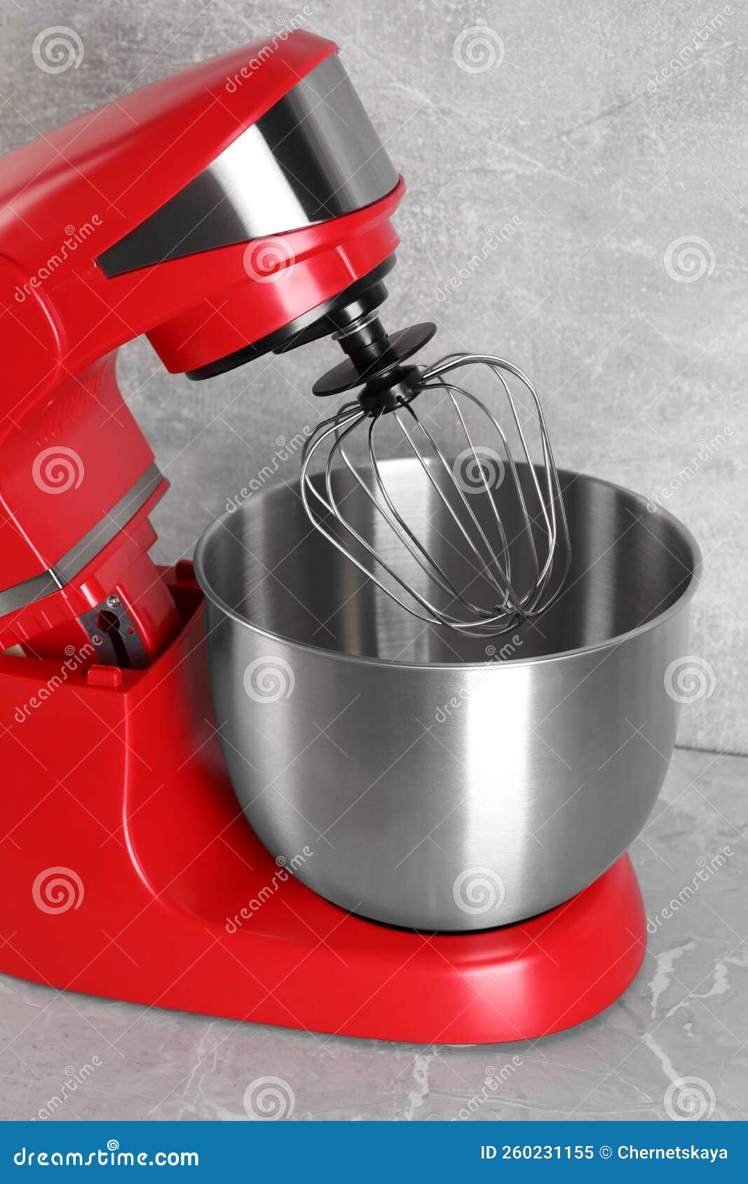 Modern Red Stand Mixer on Light Gray Marble Table, Closeup Stock Image ...