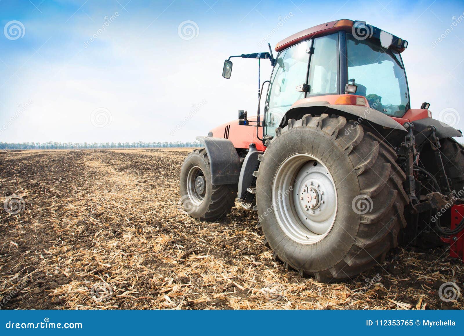 Modern Red Tractor in the Field. Stock Image - Image of machinery, land ...