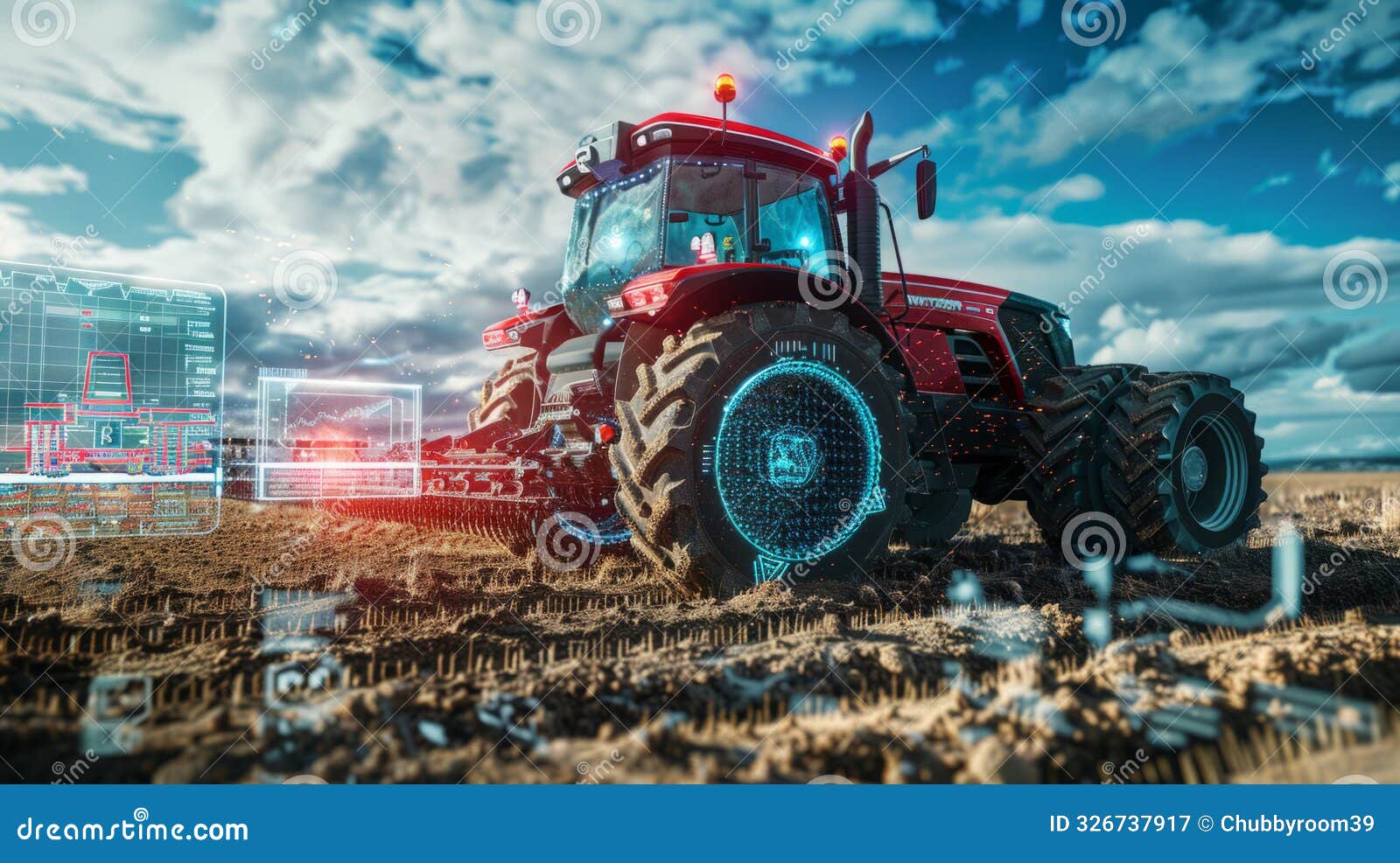 A Modern Red Tractor in a Field Showcasing Advanced Technology with ...