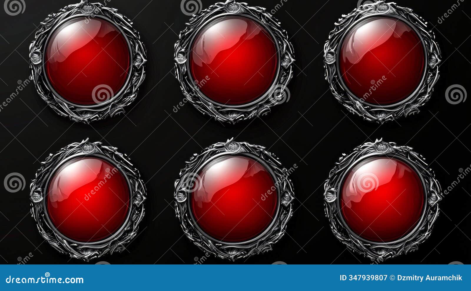 Modern Red UI Button Illustrations for Fantasy Game Banners. Set of ...