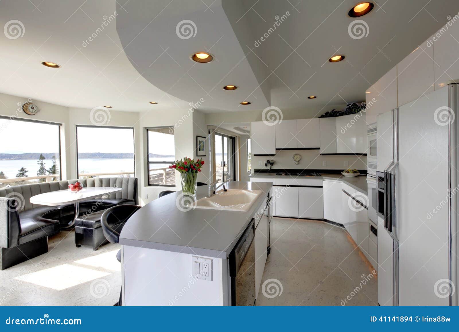 Modern Refreshing Kitchen Interior Stock Photo - Image of cabinets ...