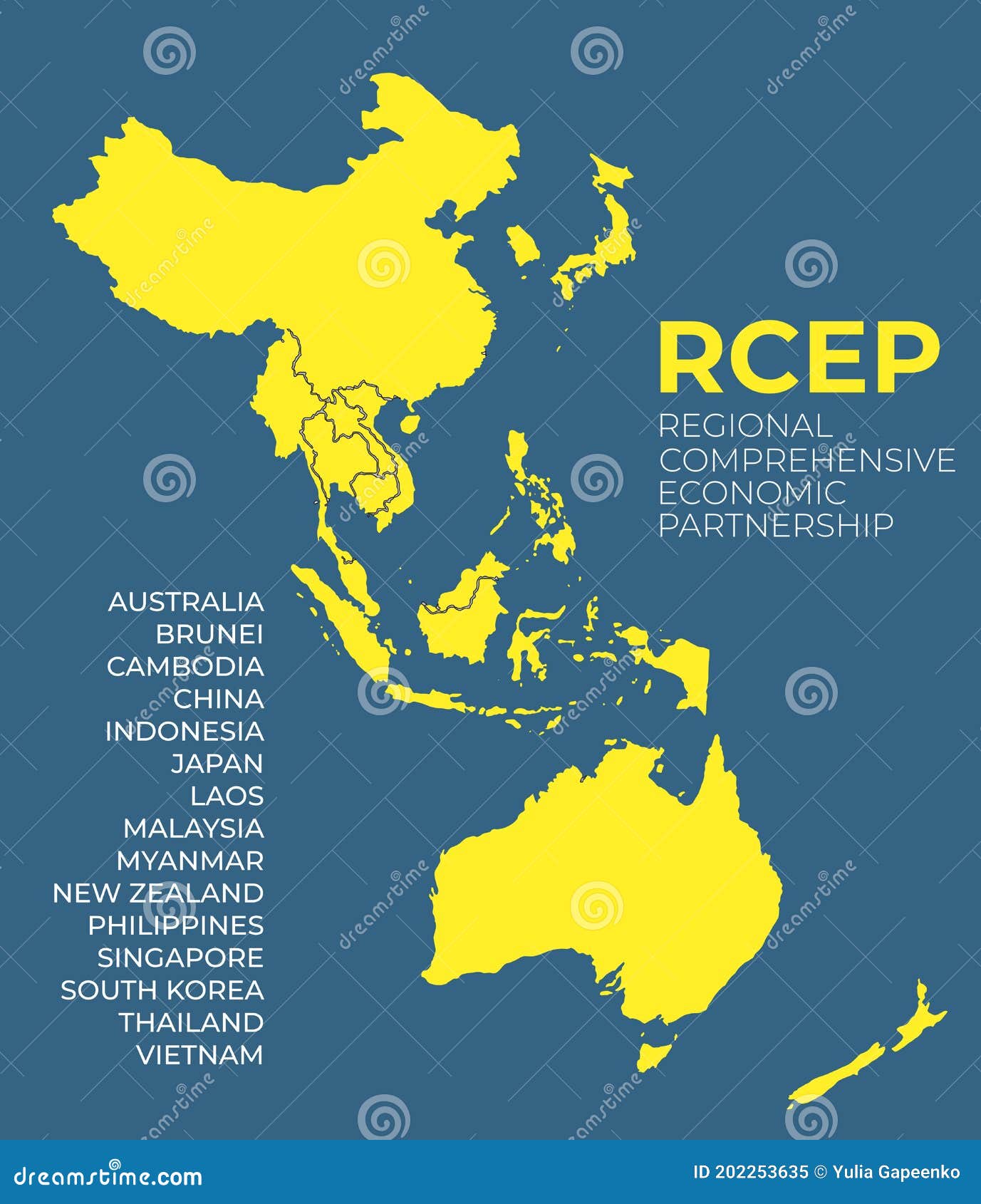 Modern Regional Comprehensive Economic Partnership RCEP Map Background ...