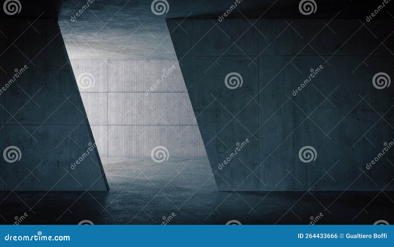 Interior With Reinforced Concrete Walls And Lights On The Corners Stock ...