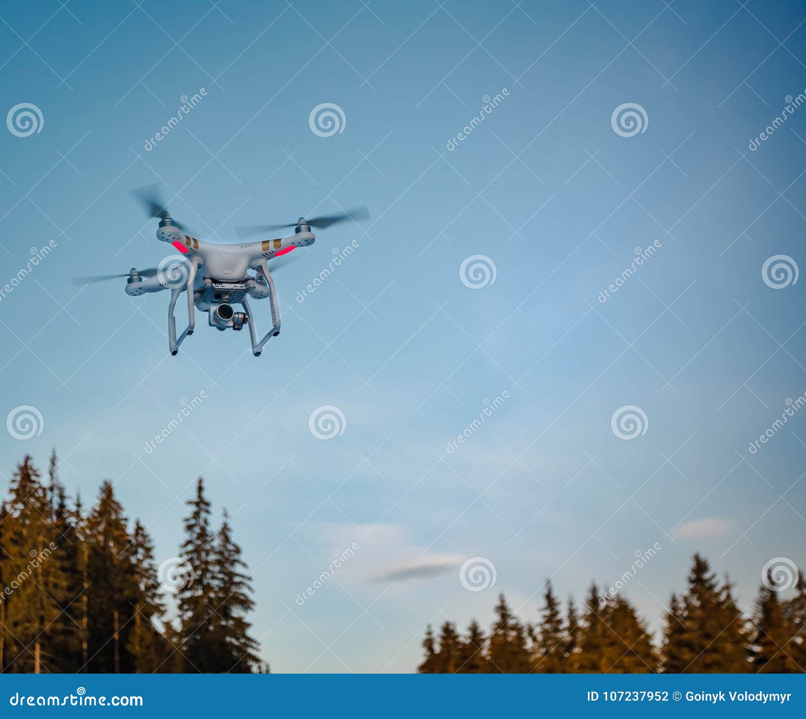 Modern Remote Control Air Drone Fly High in Sky Stock Photo - Image of ...