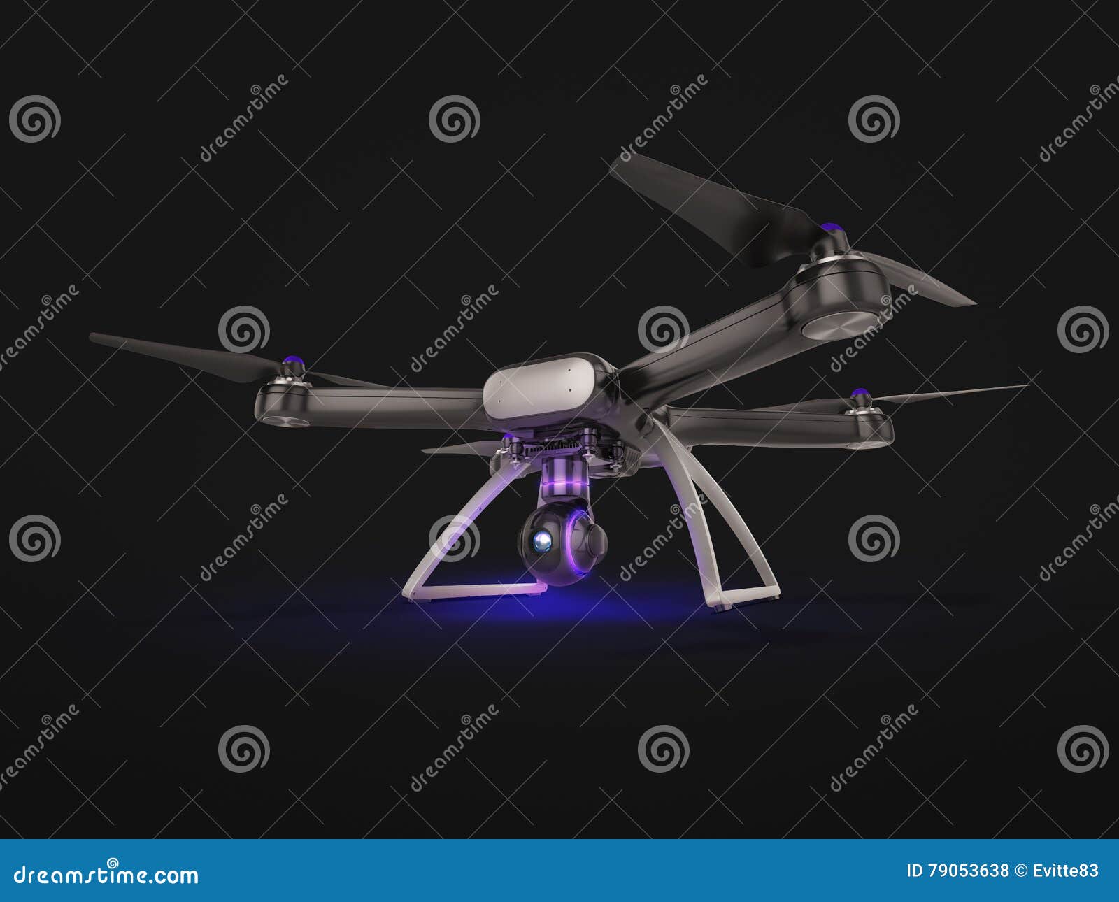 Modern Remote Control Air Drone Flying with Action Camera. on Black ...