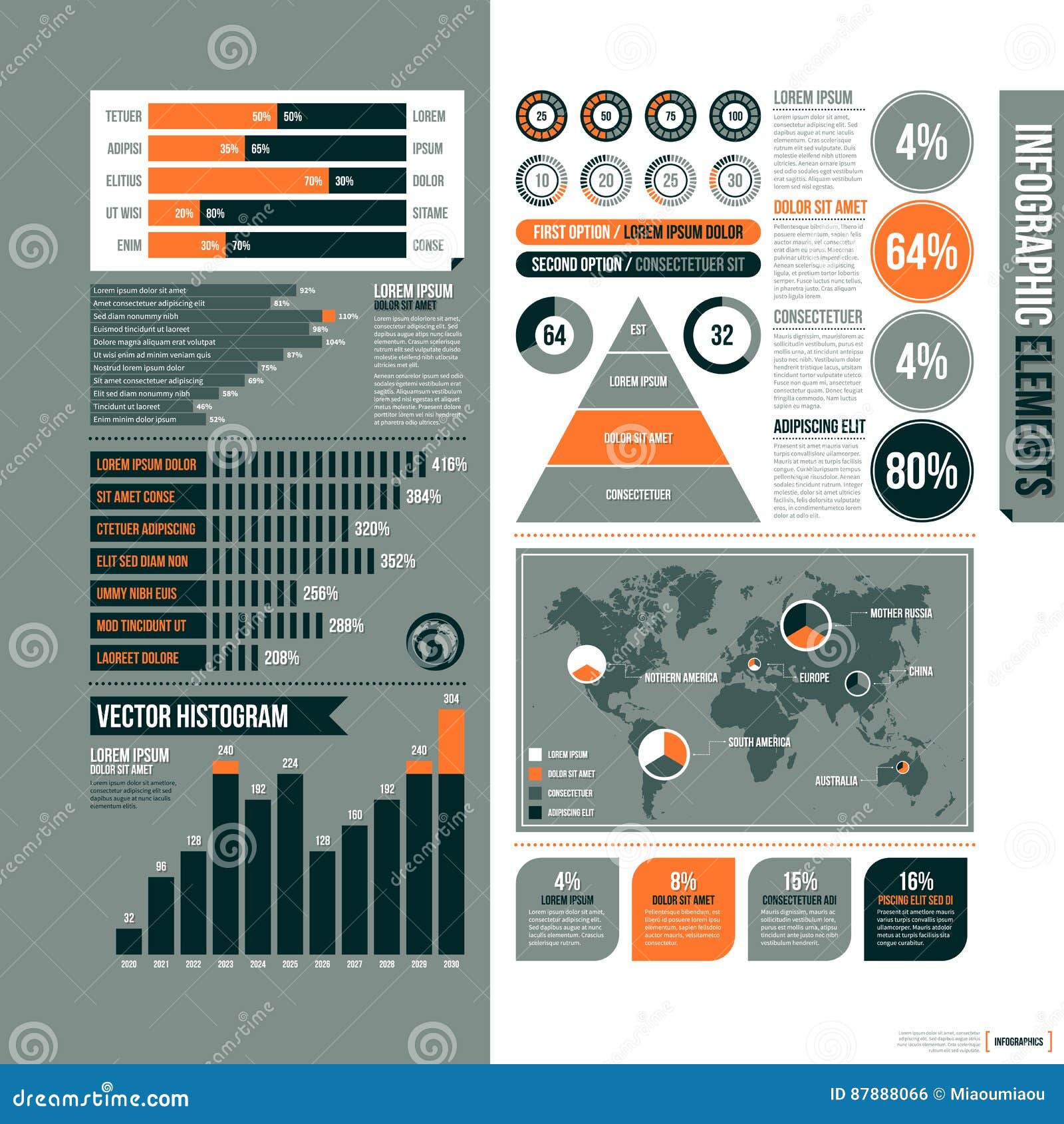 Modern Report Template with Big Set of Infographics Elements Stock ...