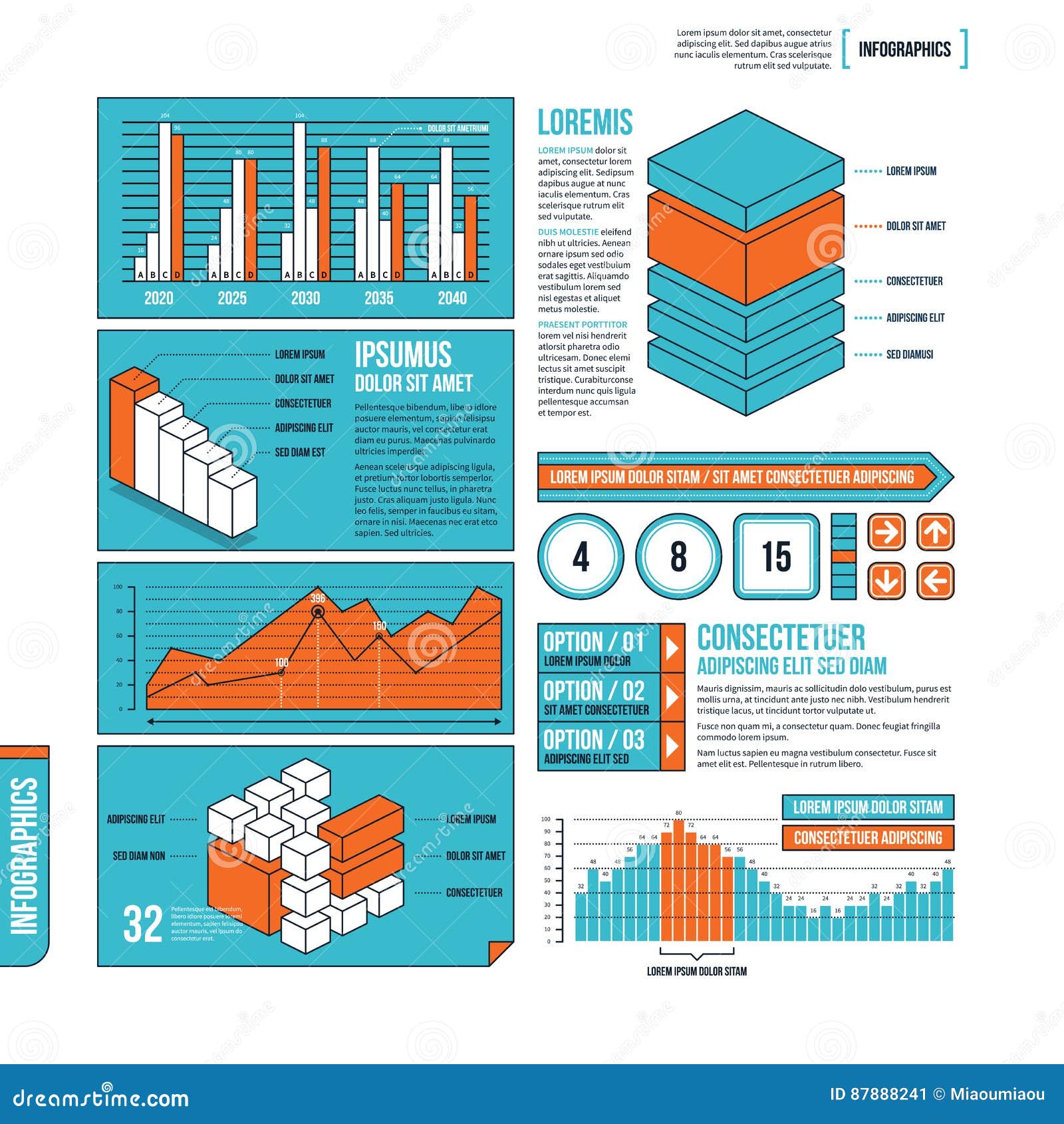 Modern Report Template with Big Set of Infographics Elements Stock ...