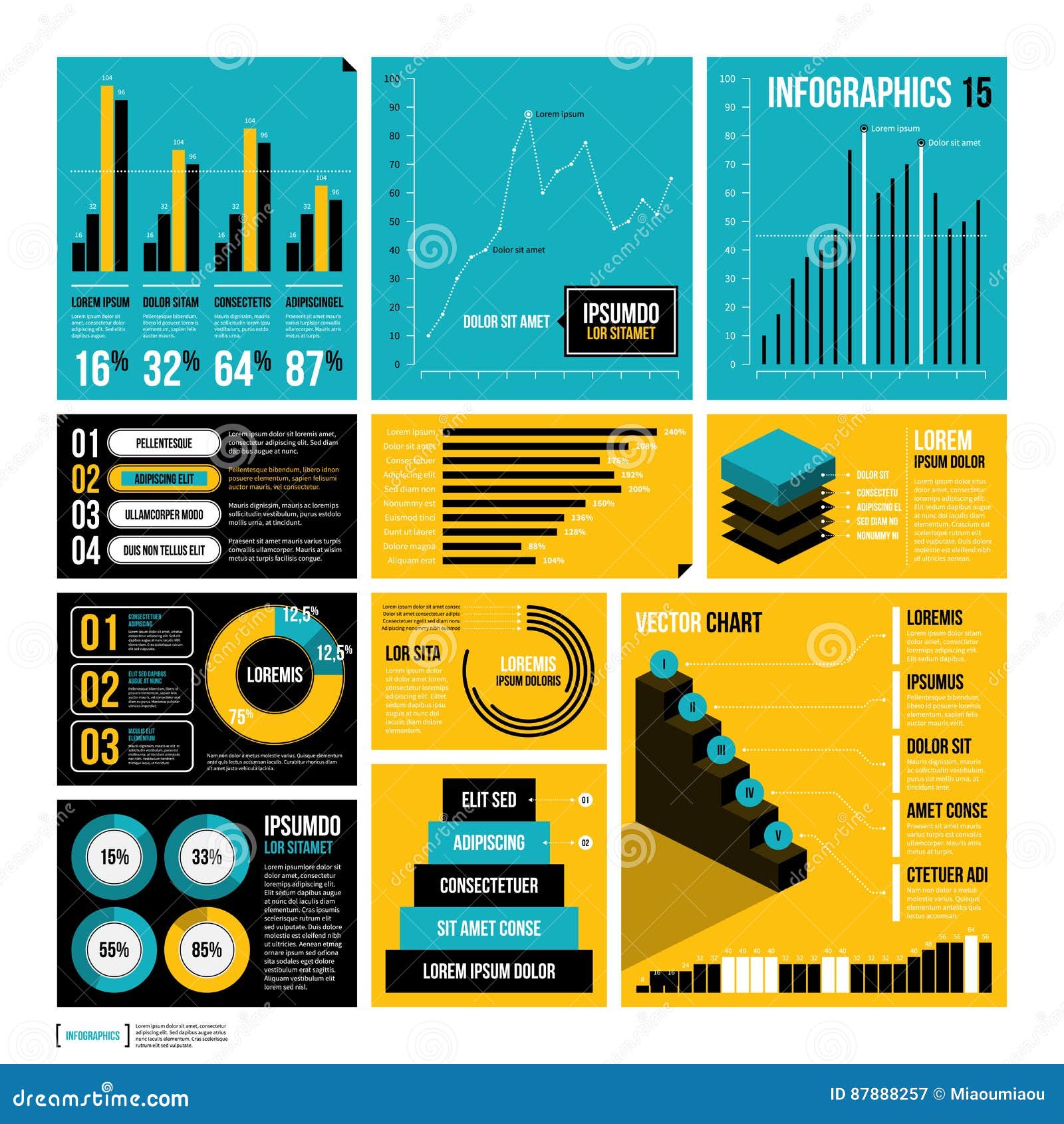Modern Report Template with Big Set of Infographics Elements Stock ...