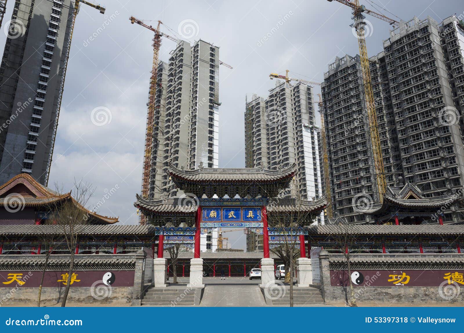 Modern Residence and Temple Editorial Stock Photo - Image of high, blue ...
