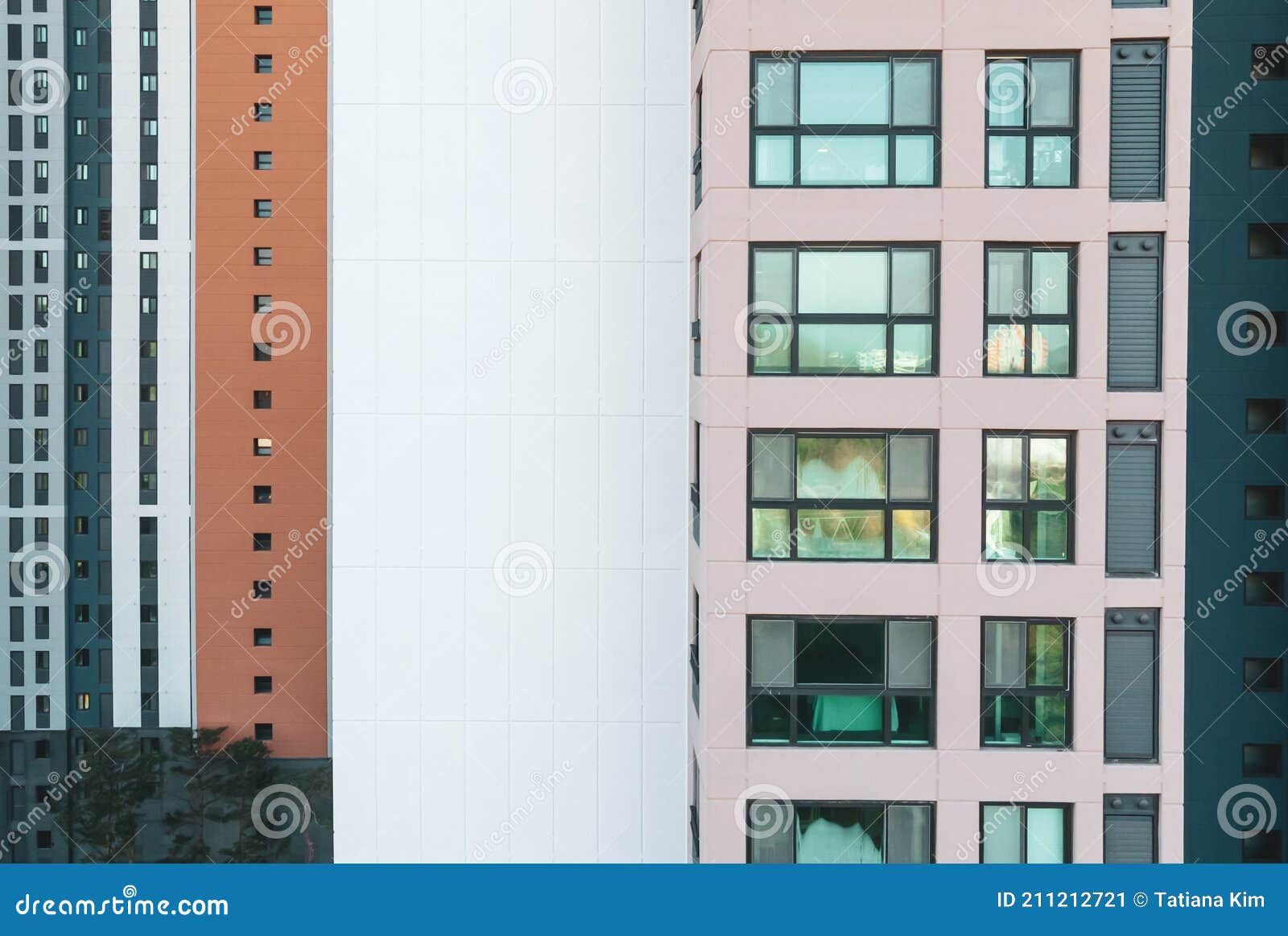 The Modern Residential Apartment Complex Close-up, Front View Stock ...
