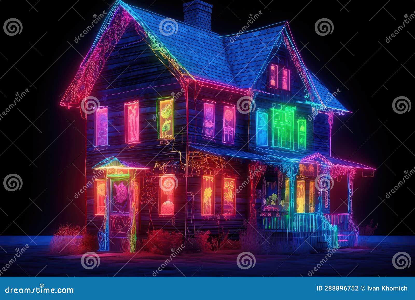 Modern Residential Building, with Beautiful Neon Lighting Stock Photo ...