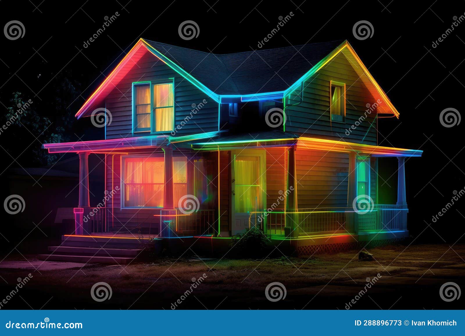 Modern Residential Building, with Beautiful Neon Lighting Stock Image ...