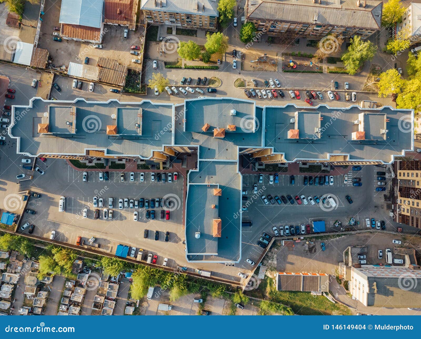 Modern Residential Building with Parking Lot, Top View Stock Photo ...