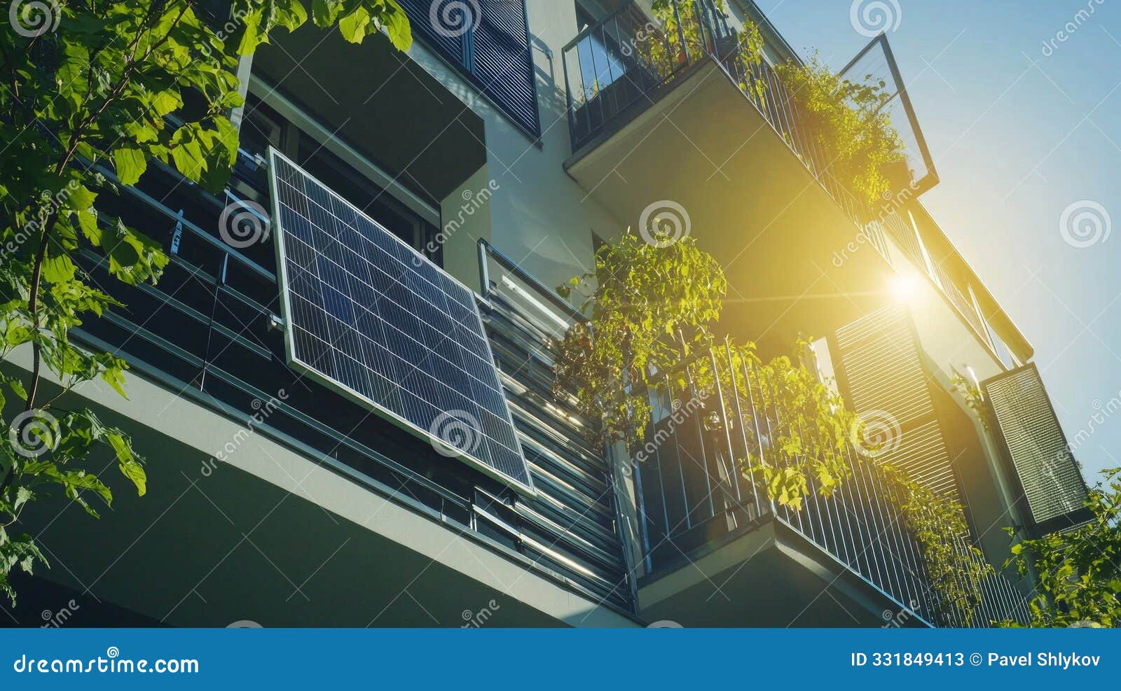 Modern Residential Building with Solar Panels Stock Image - Image of ...