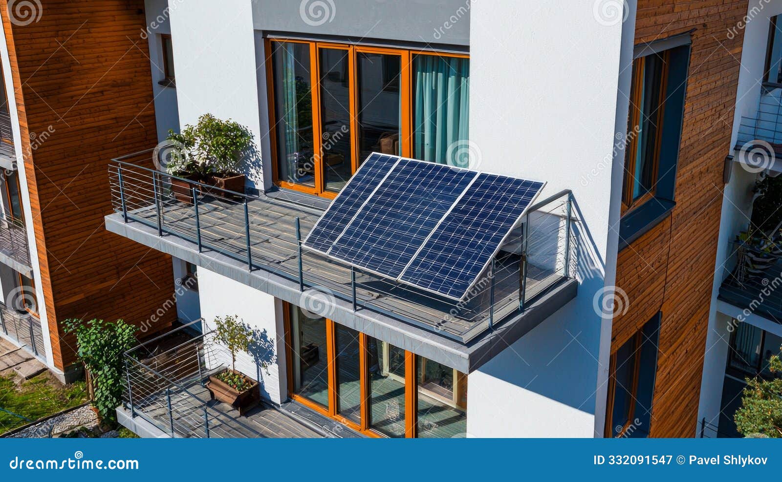 Modern Residential Building with Solar Panels Stock Image - Image of ...