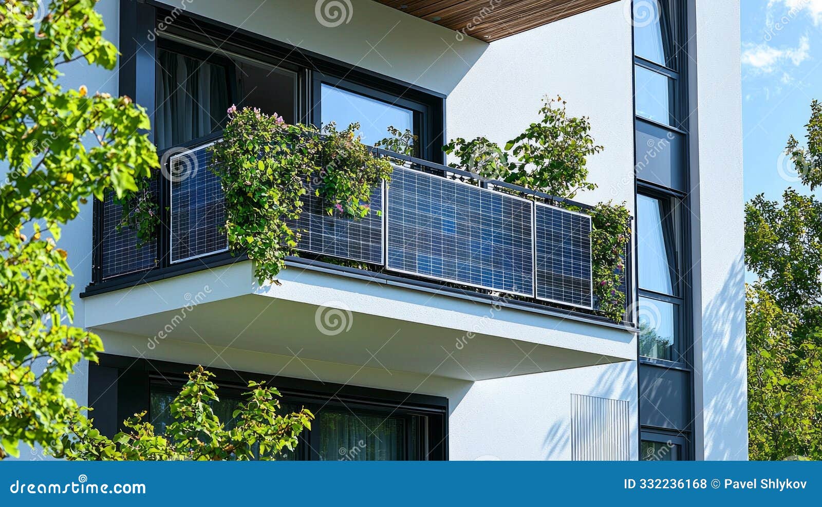 Modern Residential Building with Solar Panels Stock Photo - Image of ...