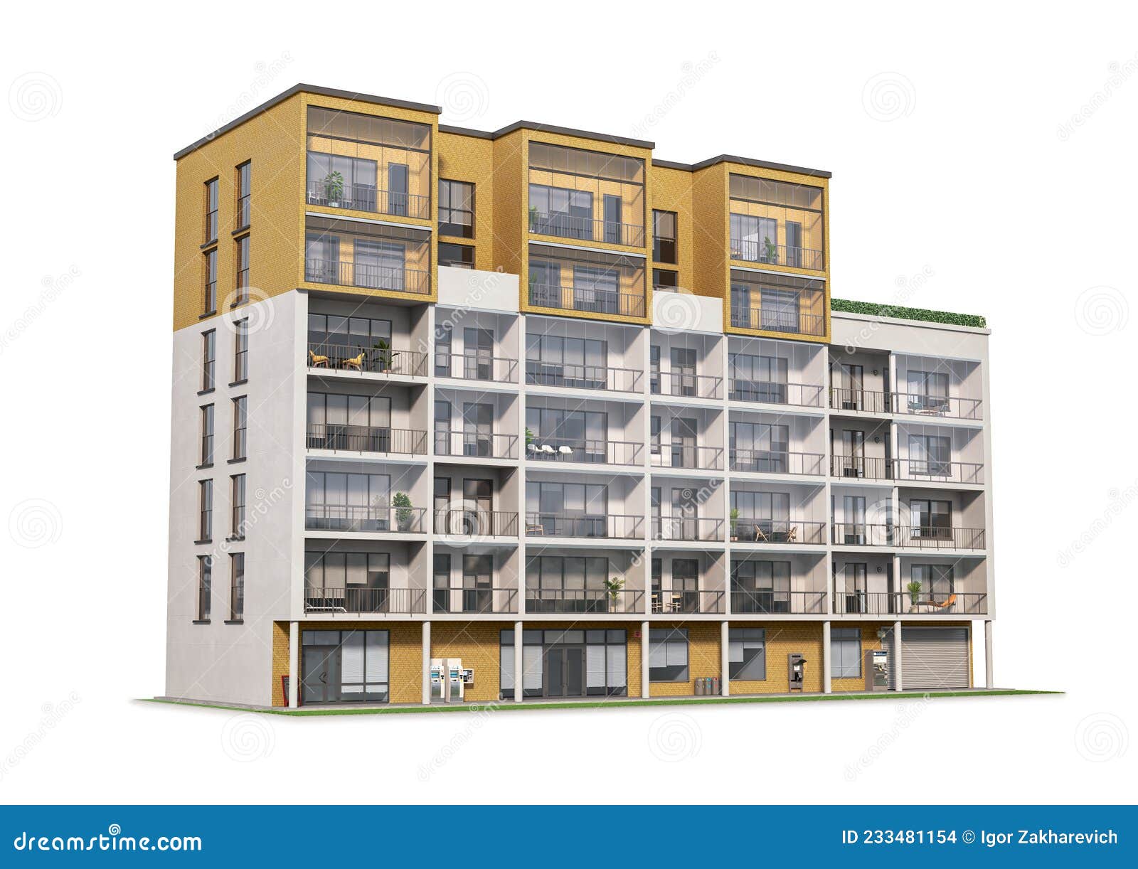 Modern Residential Building at the White Background. Stock Illustration ...