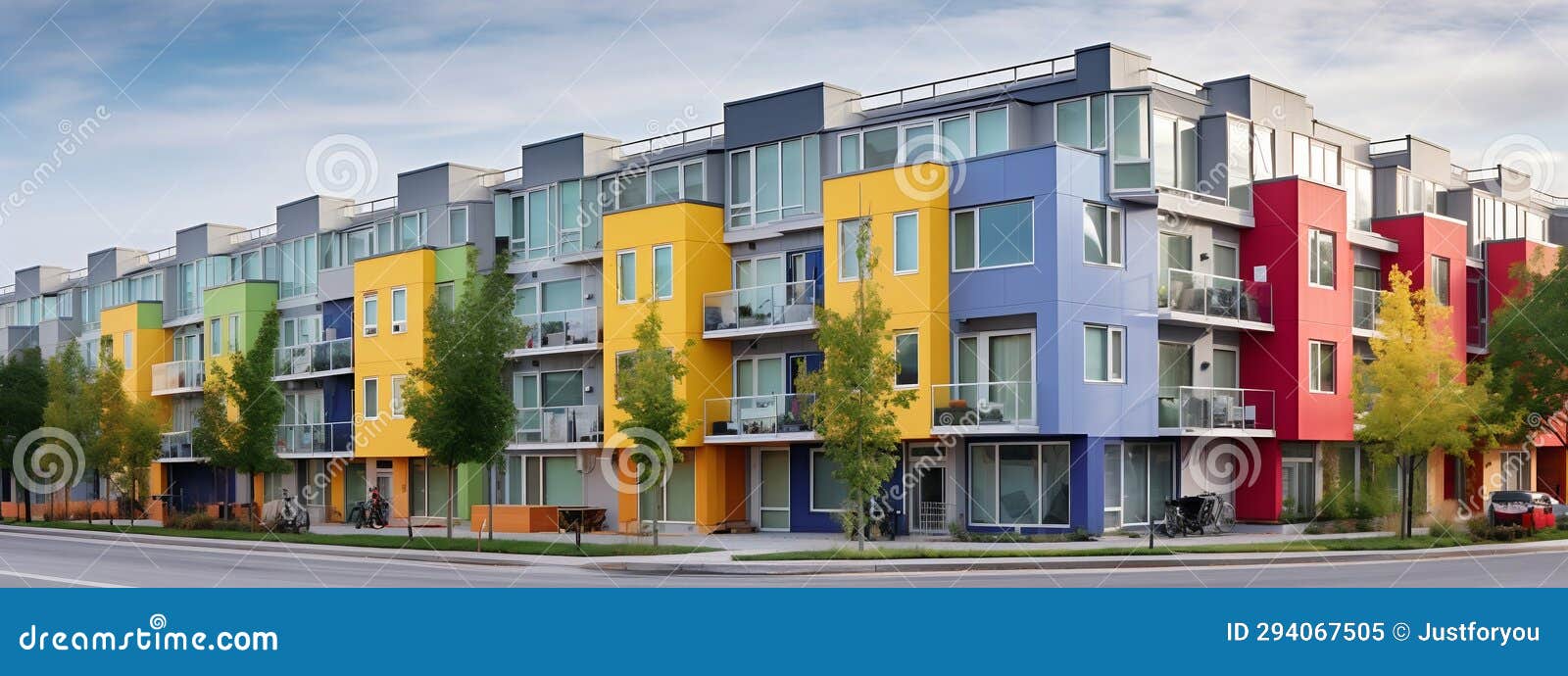 Modern Residential Complex: Multi-colored Facades Under Overcast Sky ...