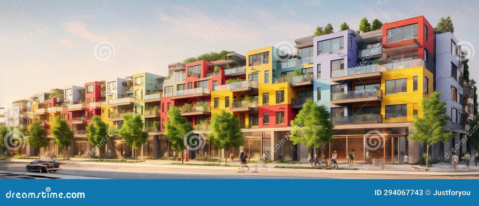 Modern Residential Complex: Multi-colored Facades Under Overcast Sky ...