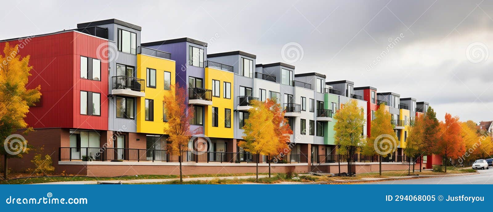 Modern Residential Complex: Multi-colored Facades Under Overcast Sky ...