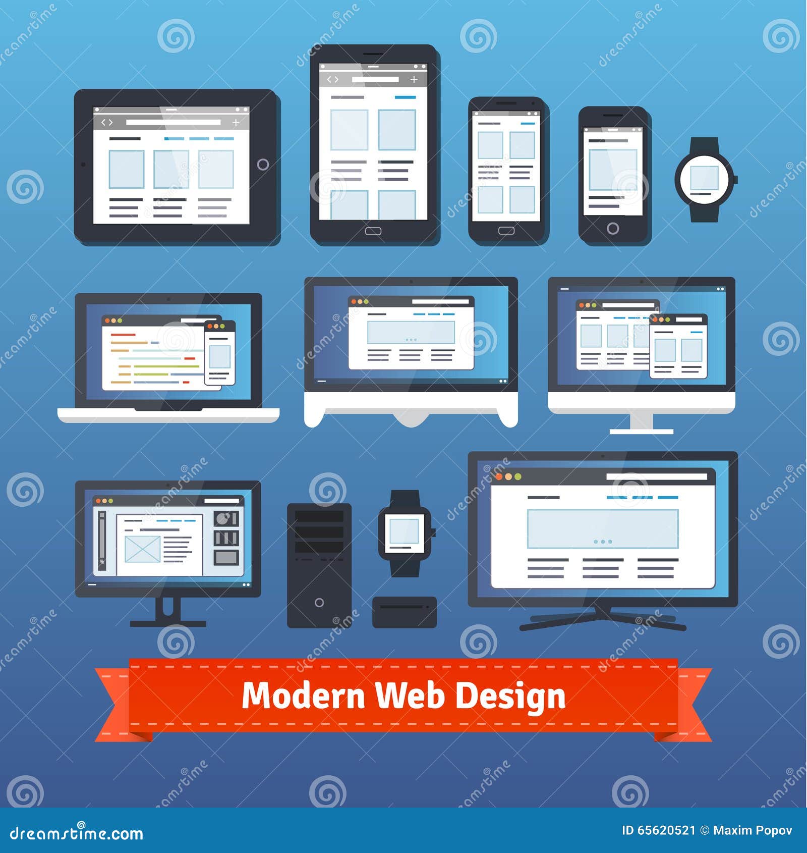 Modern Responsive Web Design on All Mobile Devices Stock Vector ...