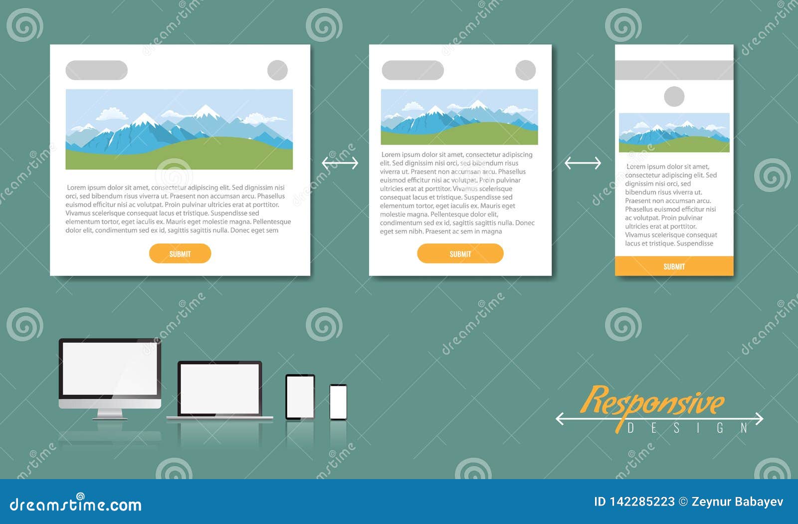 Modern Responsive Web Design Browsers Consept Infographic. Vector ...