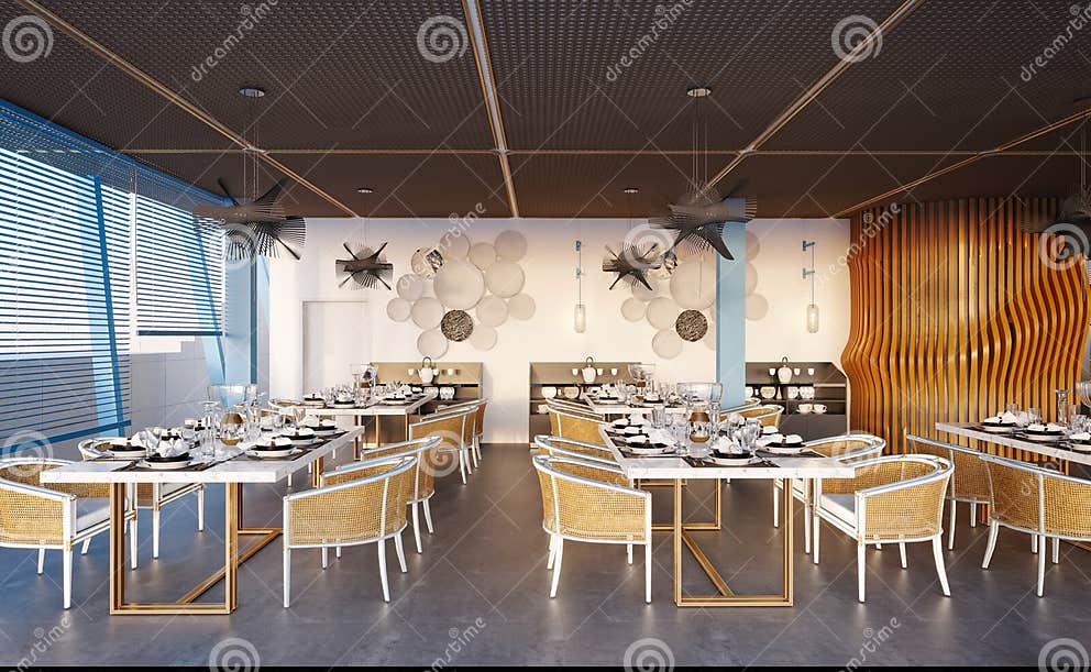 Modern Restaurant Cafe, 3d Render Stock Illustration - Illustration of wine, lifestyle: 282697330