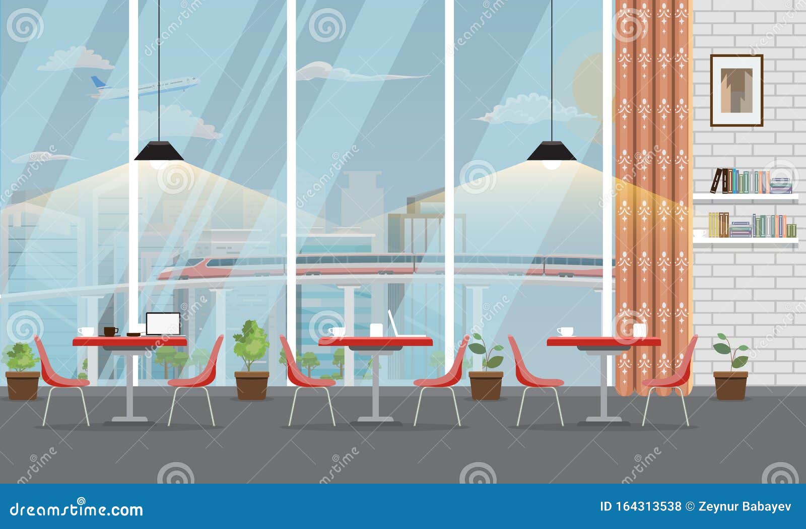 Cafe Interior. Vector Hand Drawn Illustration. | CartoonDealer.com ...
