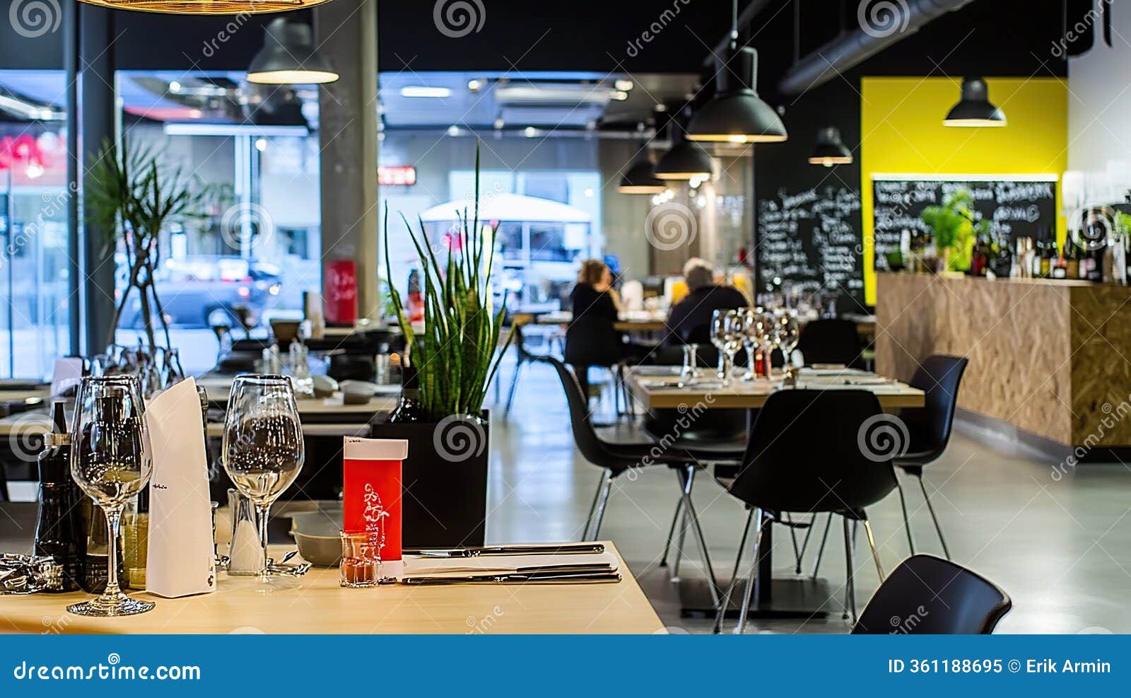 Modern Restaurant Interior, City View, Diners, Lunch Stock Image ...