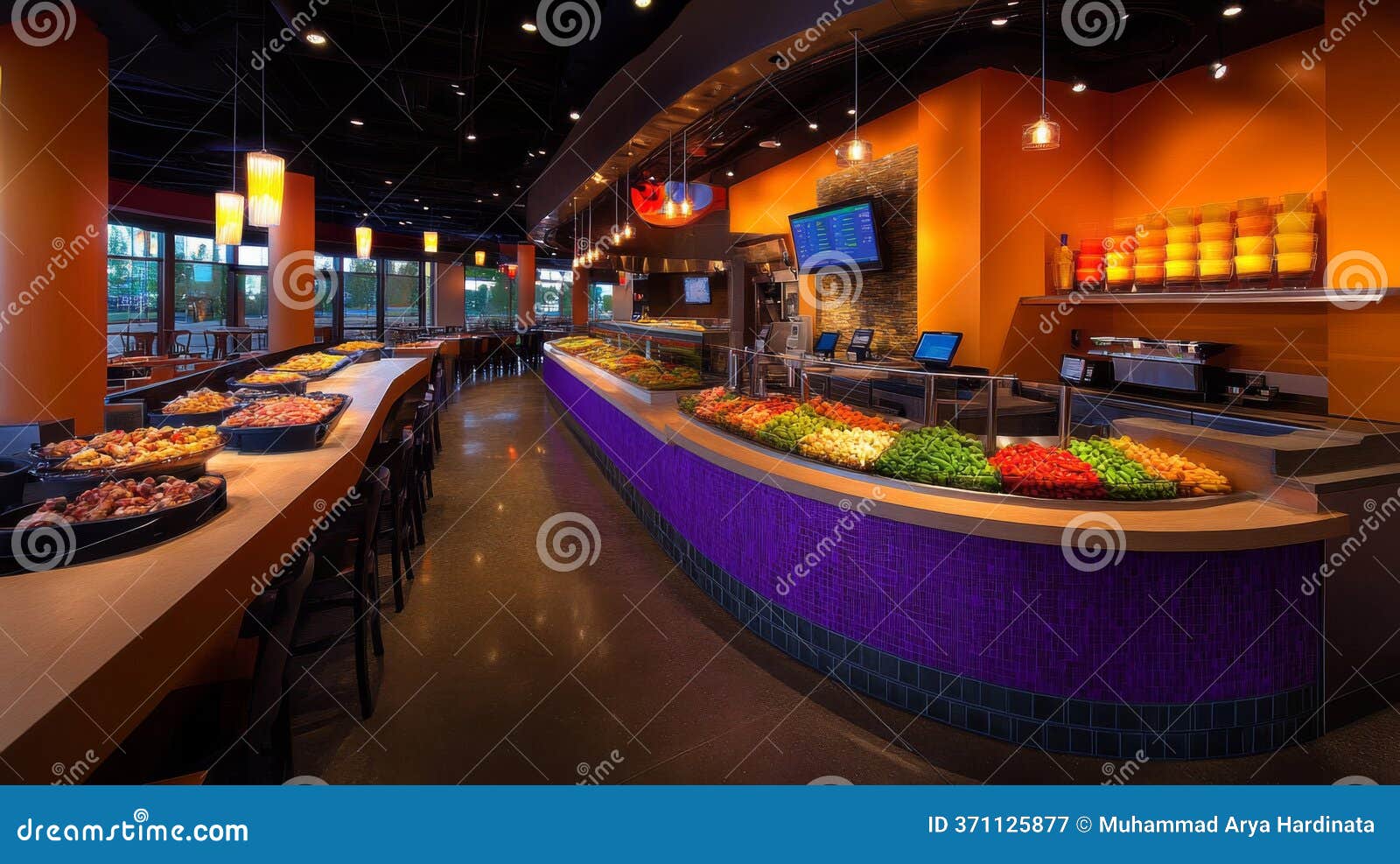 Modern Restaurant Interior With Long Buffet Bar Royalty-Free Stock ...