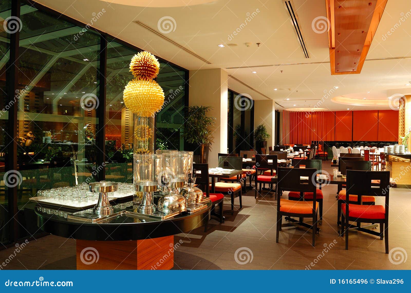 Modern Restaurant Interior in Night Illumination Stock Photo - Image of ...