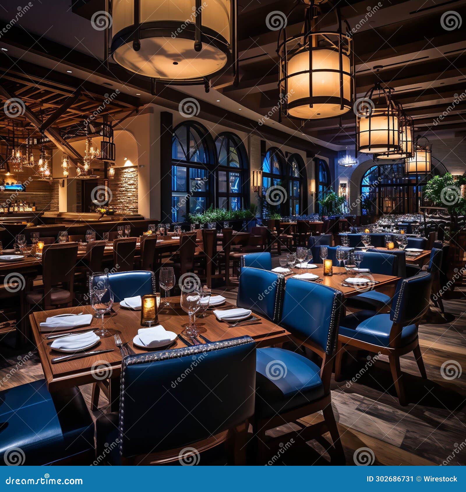 Modern Restaurant Interior with a Soothing Atmosphere. AI-generated ...