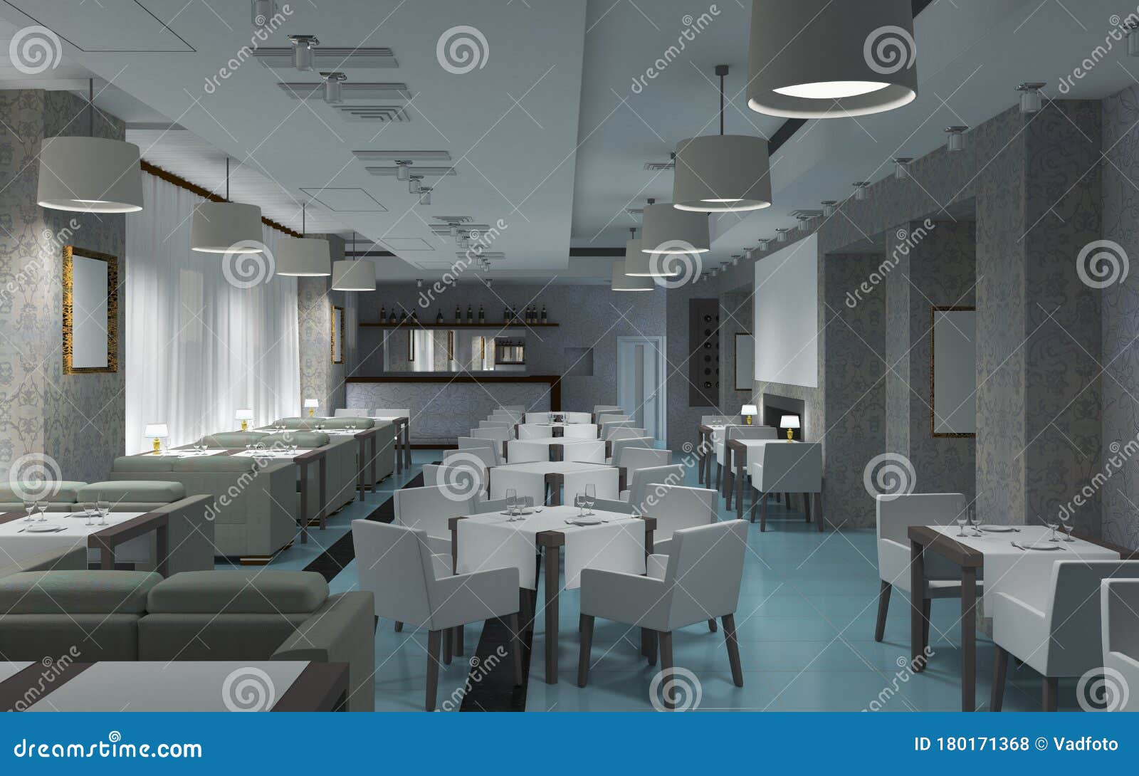 Restaurant, Interior Visualization, 3D Illustration Stock Illustration ...