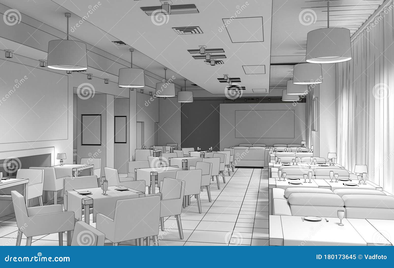 Restaurant, Interior Visualization, 3D Illustration Stock Illustration ...