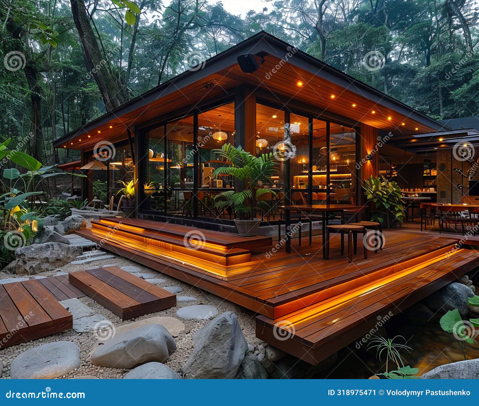 A Modern Restaurant in the Jungle with Wooden Decking Stock Image ...