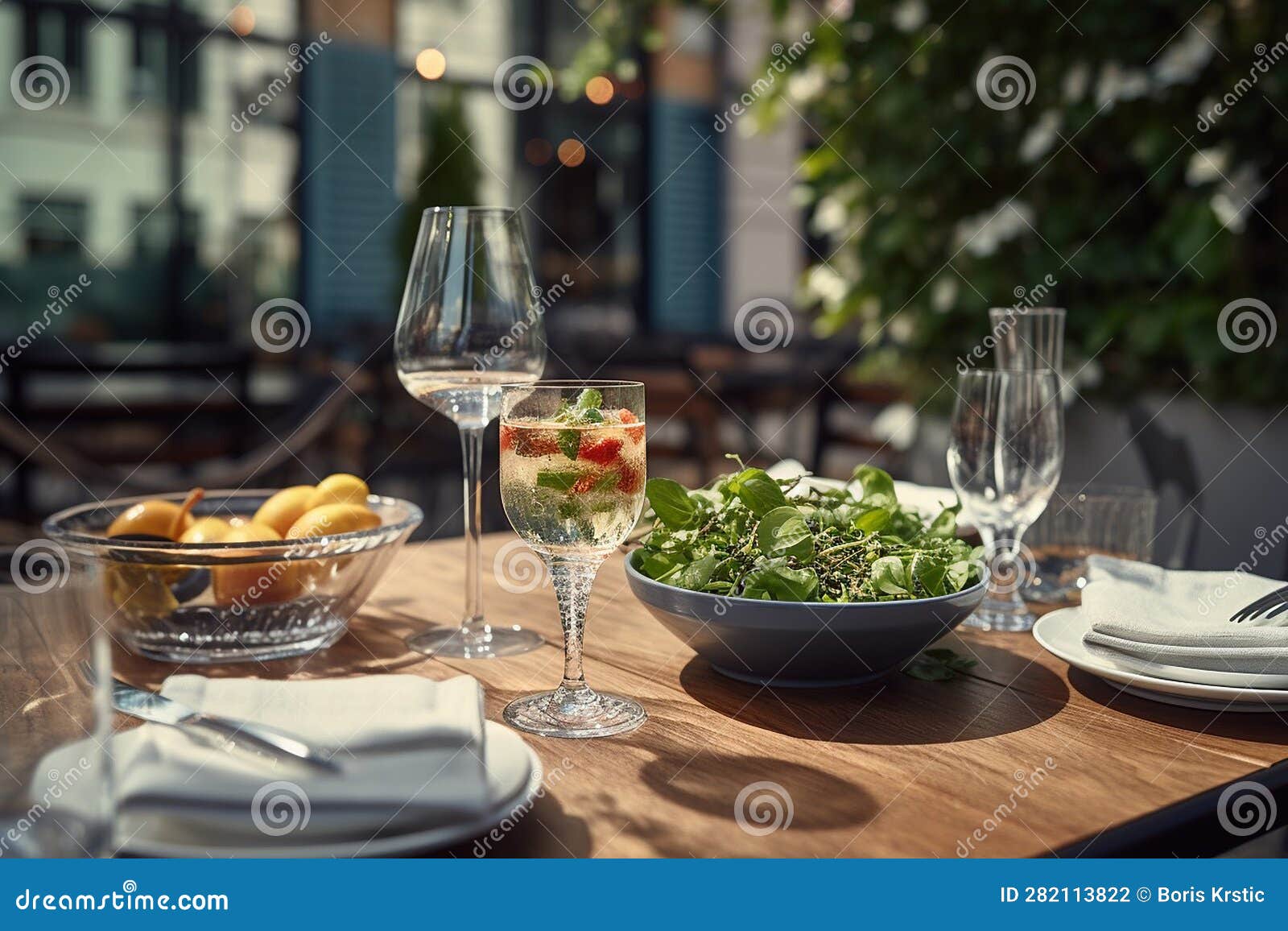 Modern Restaurant with Outdoor Table Setup Stock Illustration ...