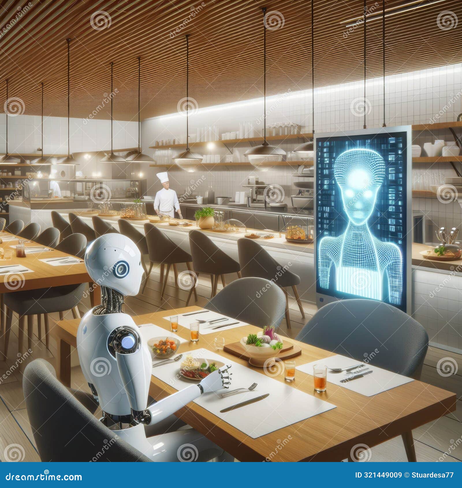Futuristic Restaurant with Robotic Waiter and Digital Menu Stock ...