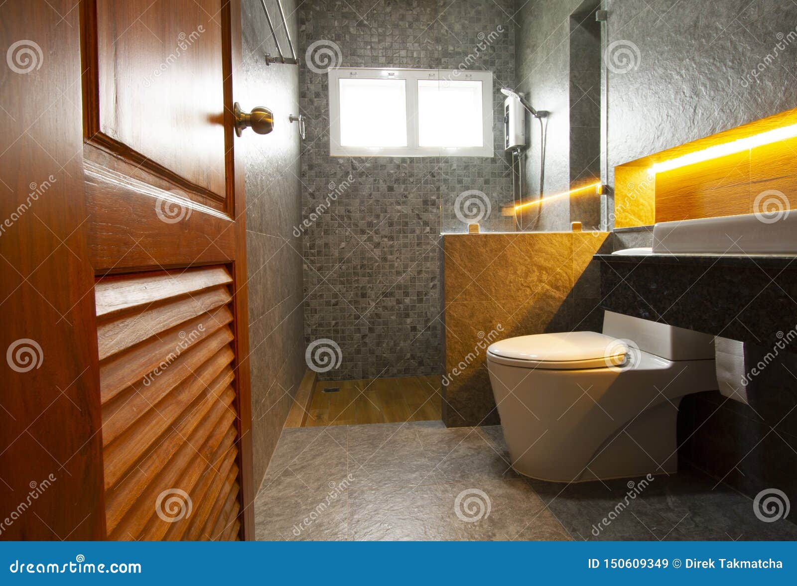 Modern restroom interior stock image. Image of tile - 150609349