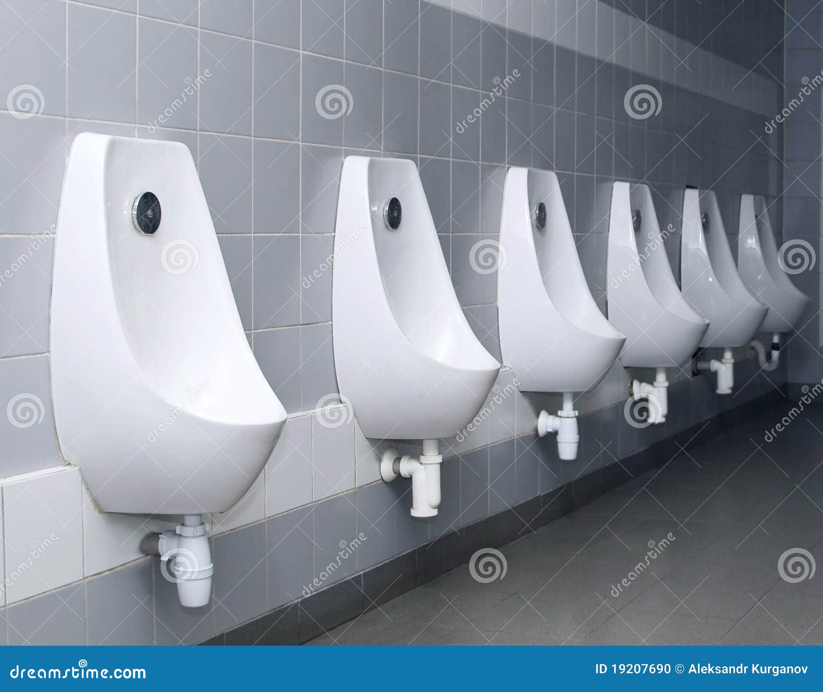 Modern Restroom Interior with Urinal Row Stock Photo - Image of dark ...