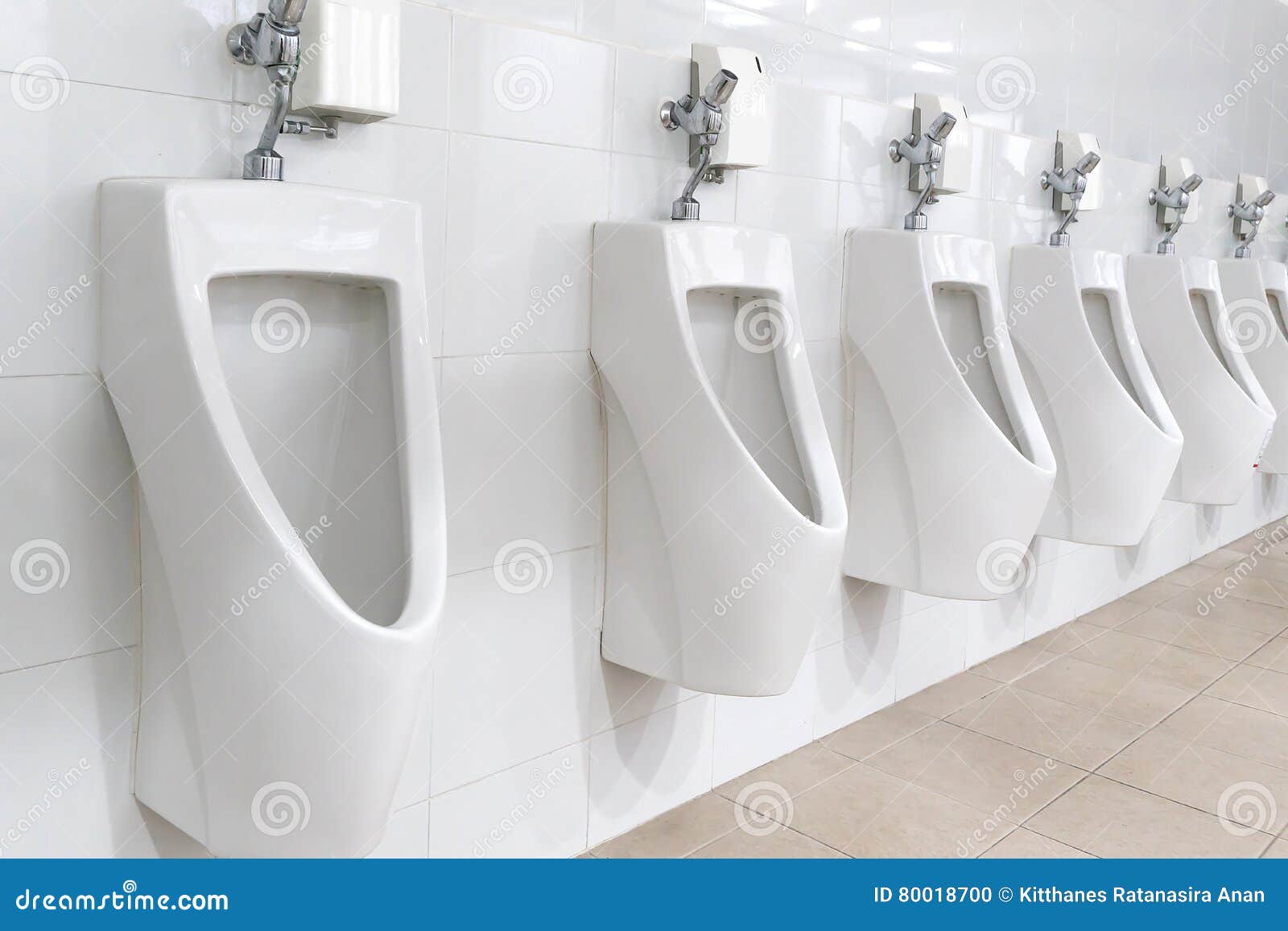 Modern Restroom Interior with Urinal Row Stock Photo - Image of public ...
